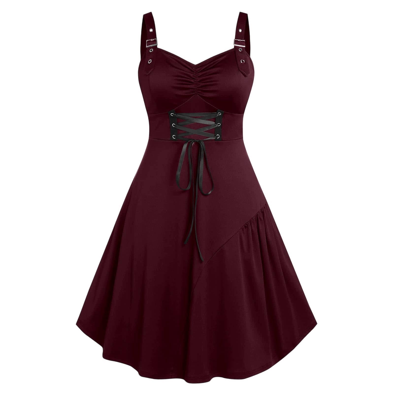 BLTIBY Women's Gothic Dresses Solid Color Halloween Sleeveless Dresses ...