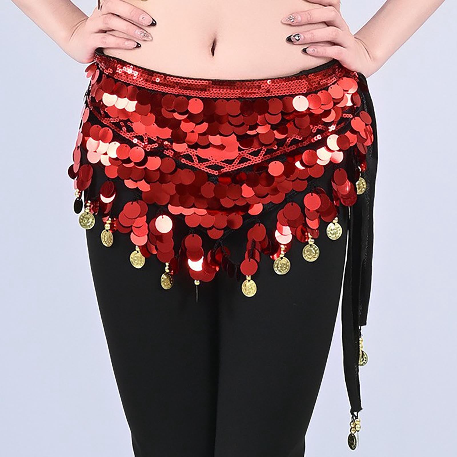 BLTIBY Women's Scale Sequin Tassel Skirts Hip Scarf Waist Belt for Show ...