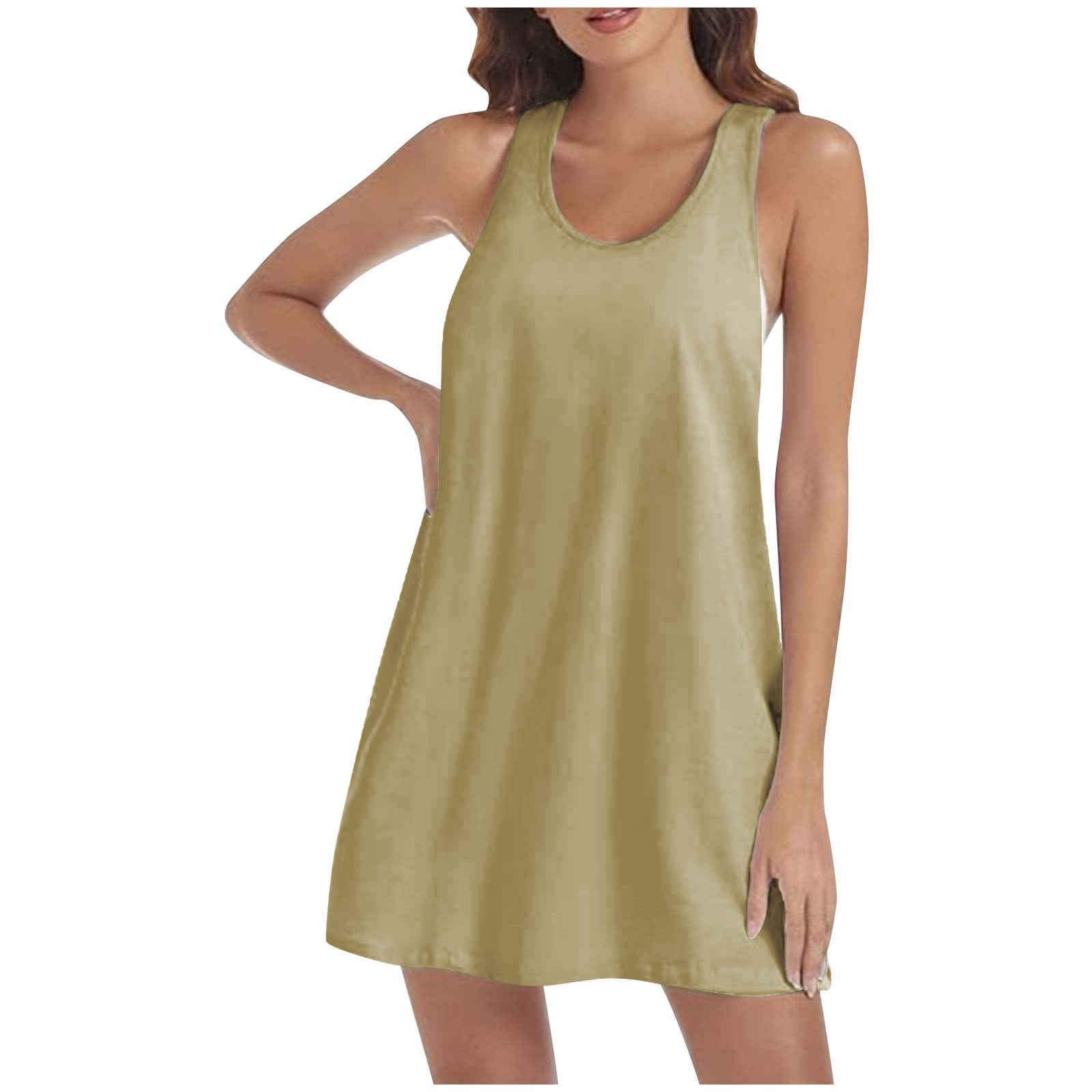 BLTIBY Women's Summer Flowy Mini Dress A Line Sleeveless Round Neck ...