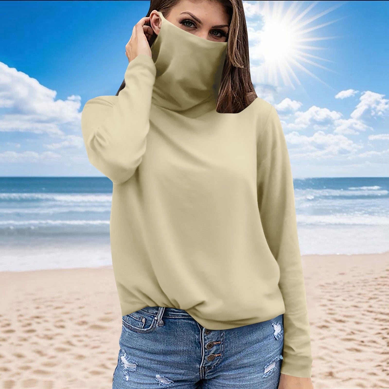 BLTIBY Women's Sun Protection Top Solid Color Long Sleeve Shirt with ...
