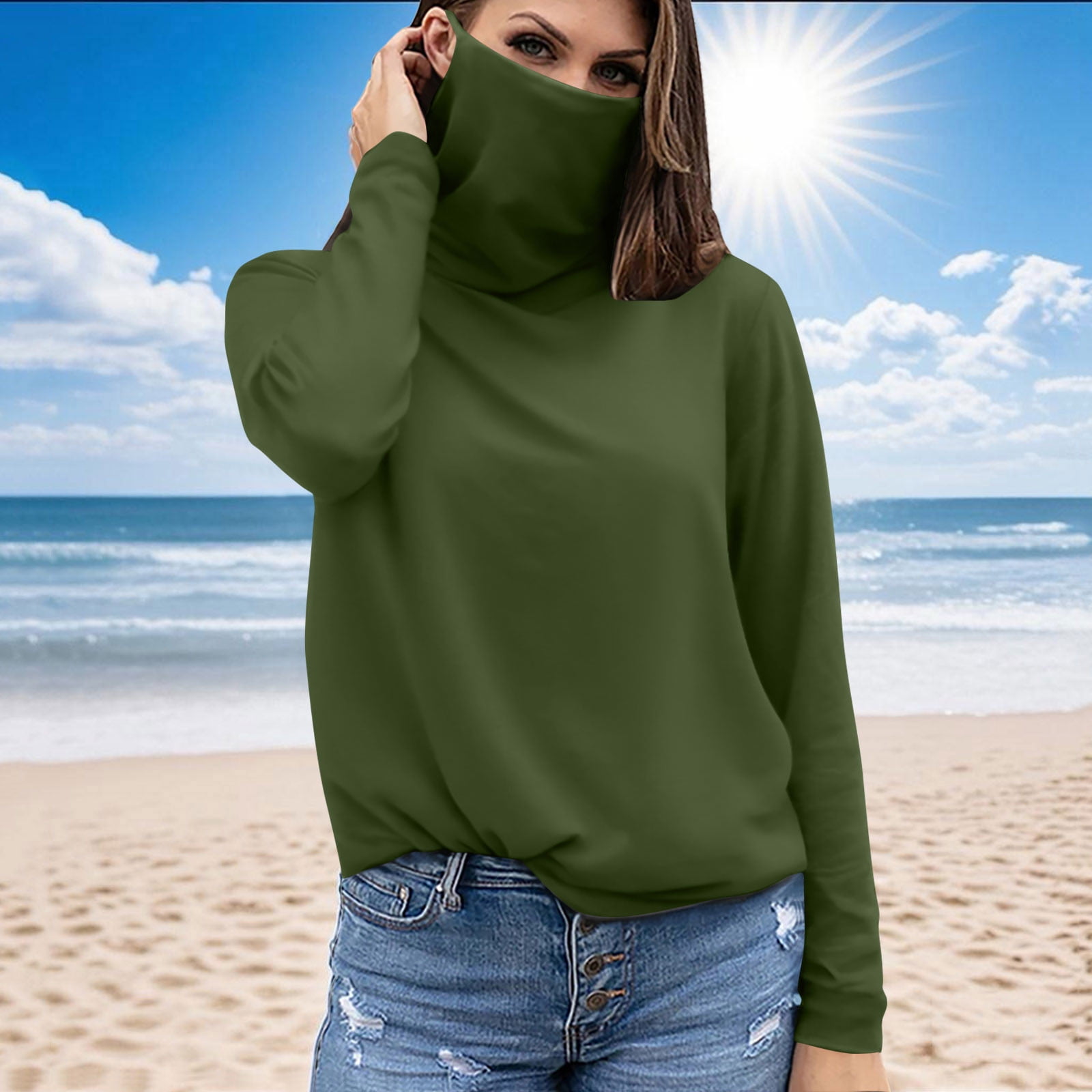 BLTIBY Women's Sun Protection Top Solid Color Long Sleeve Shirts with ...