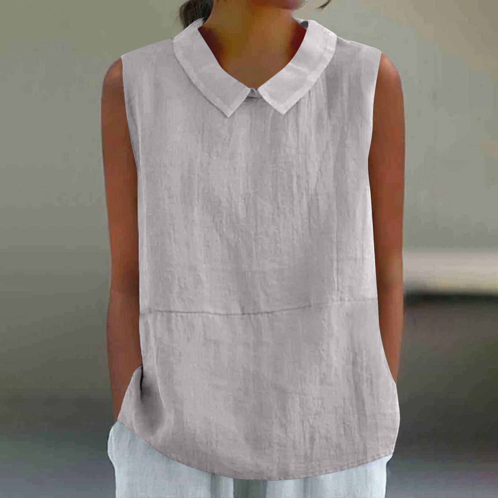 BLTIBY Women's Tank Tops Summer Solid Color Sleeveless Lapel Shirts ...