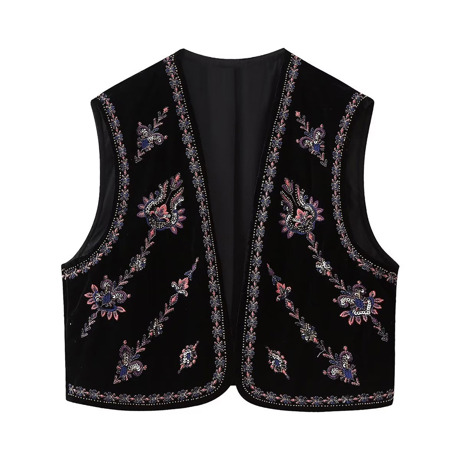 BLTIBY Women's Vintage Embroidered Vest Fall Winter Boho Open Front ...