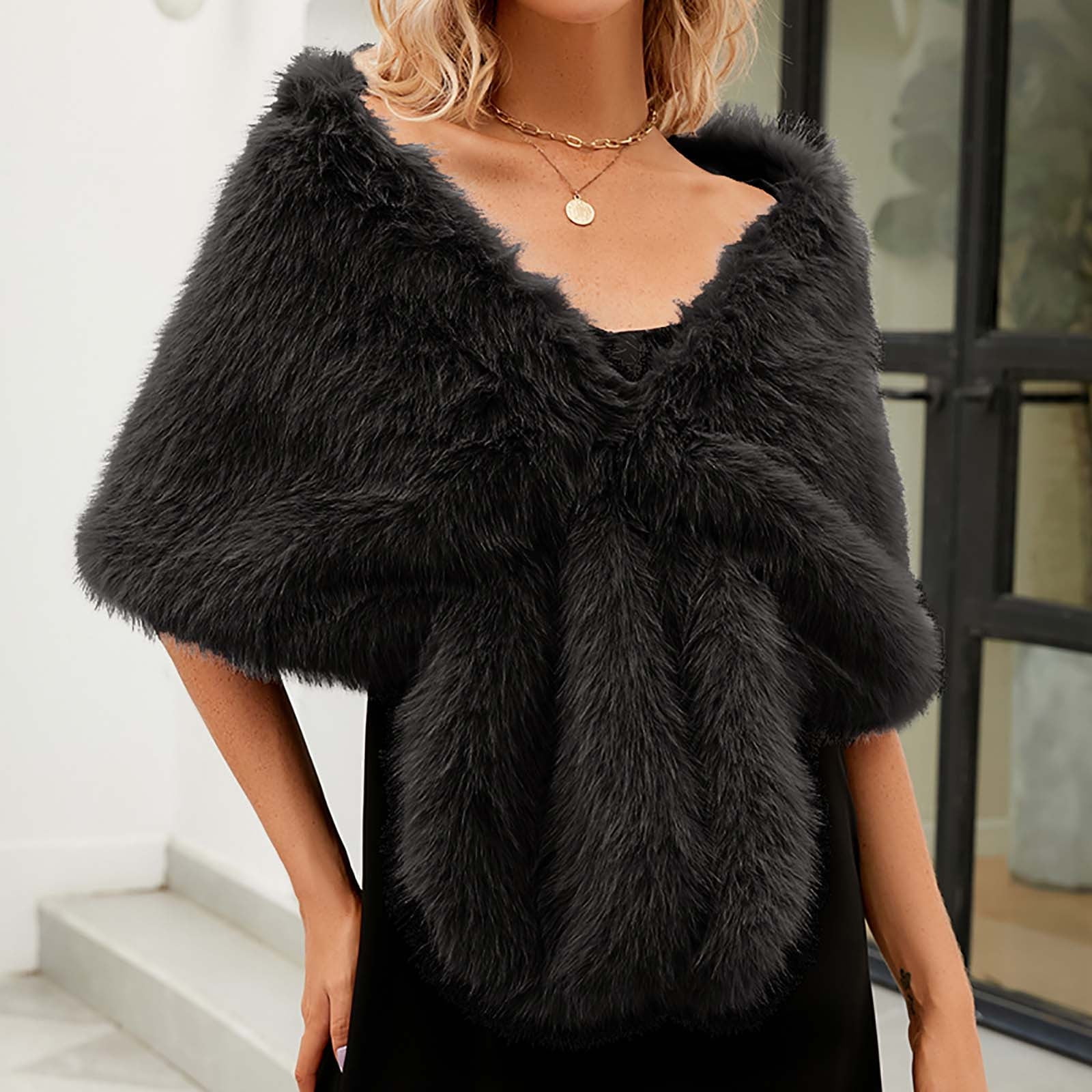 BLTIBY Women's Wedding Faux Fur Shawls and Wraps Elegant Bridal Fur ...