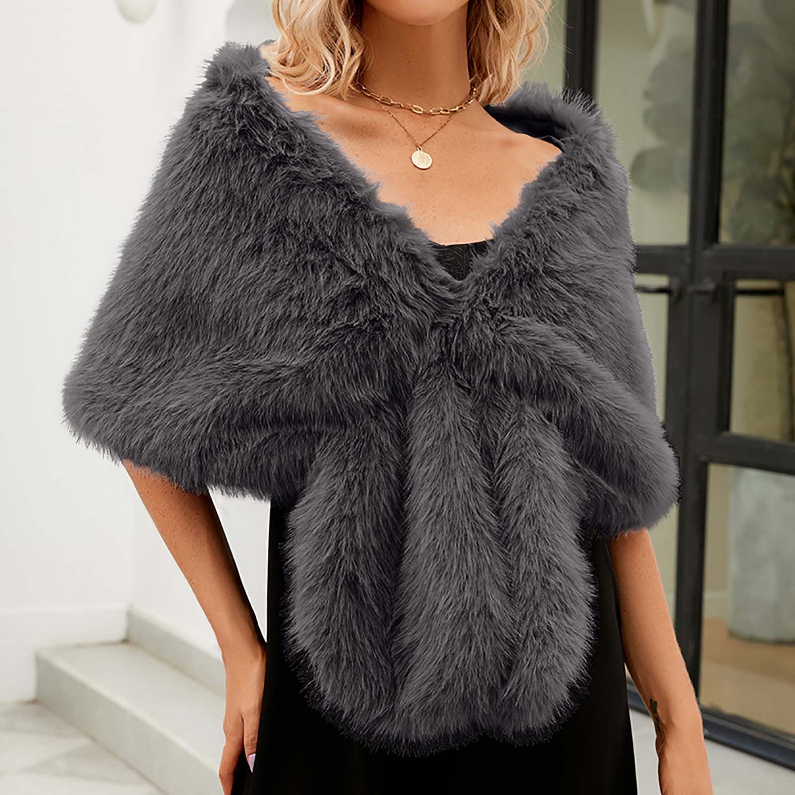 BLTIBY Women's Wedding Faux Fur Shawls and Wraps Elegant Bridal Fur ...