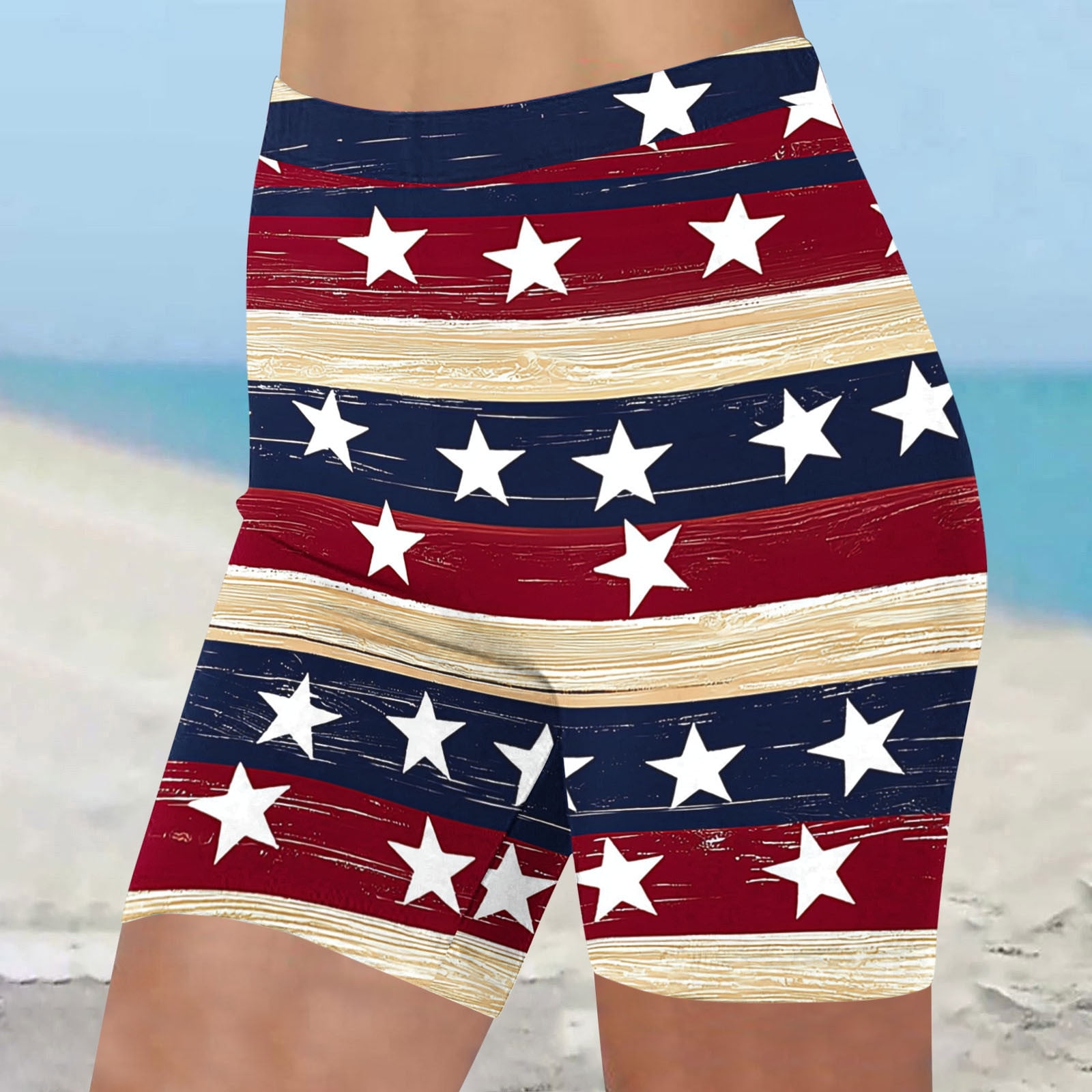 BLTIBY Women's Yoga Short High Waisted USA Flag 4th July Patriotic ...