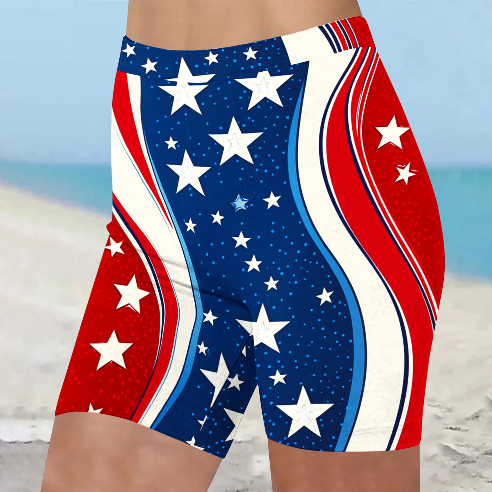 BLTIBY Women's Yoga Short High Waisted USA Flag 4th July Patriotic ...