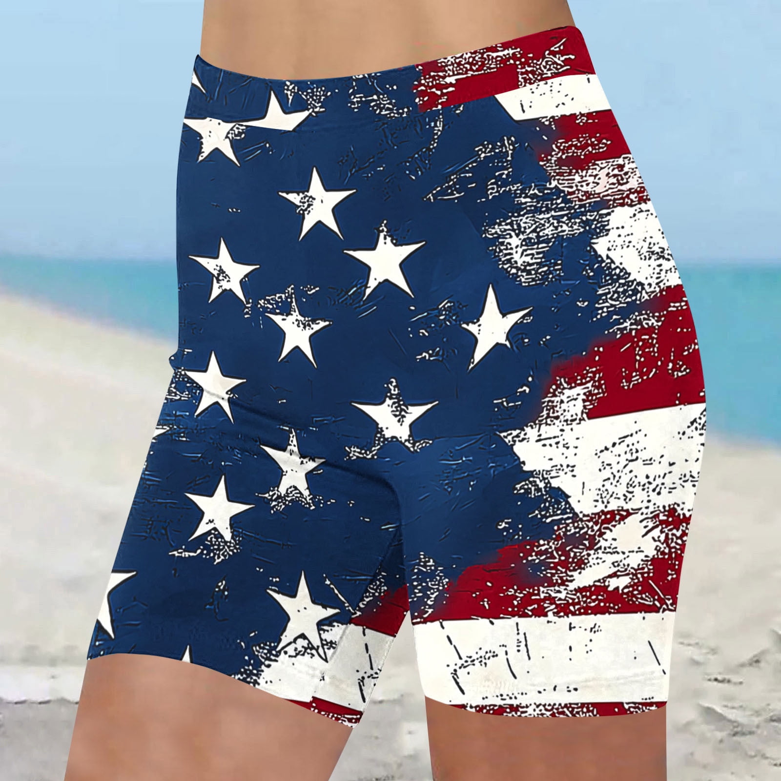 BLTIBY Women's Yoga Short High Waisted USA Flag 4th July Patriotic ...