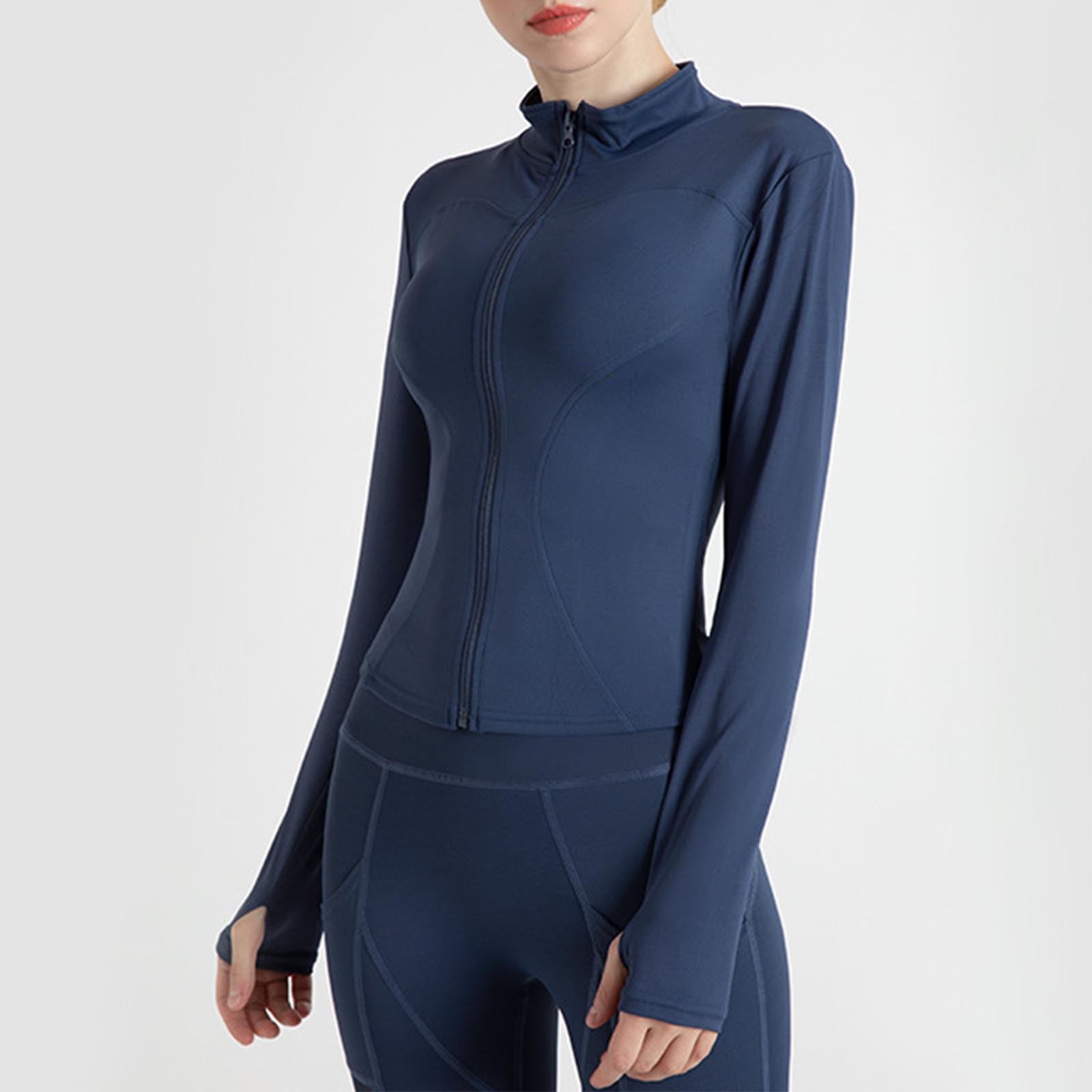 BLTIBY Women's Zip Up Workout Jacket Top Solid Color Standing Collar ...