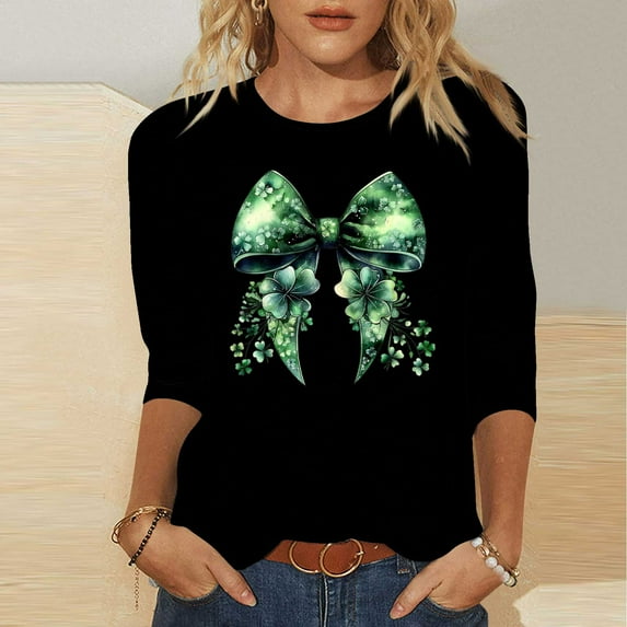 BLTIBY Womens 3/4 Sleeve Crew Neck T-Shirts St. Patrick's Day Spring ...