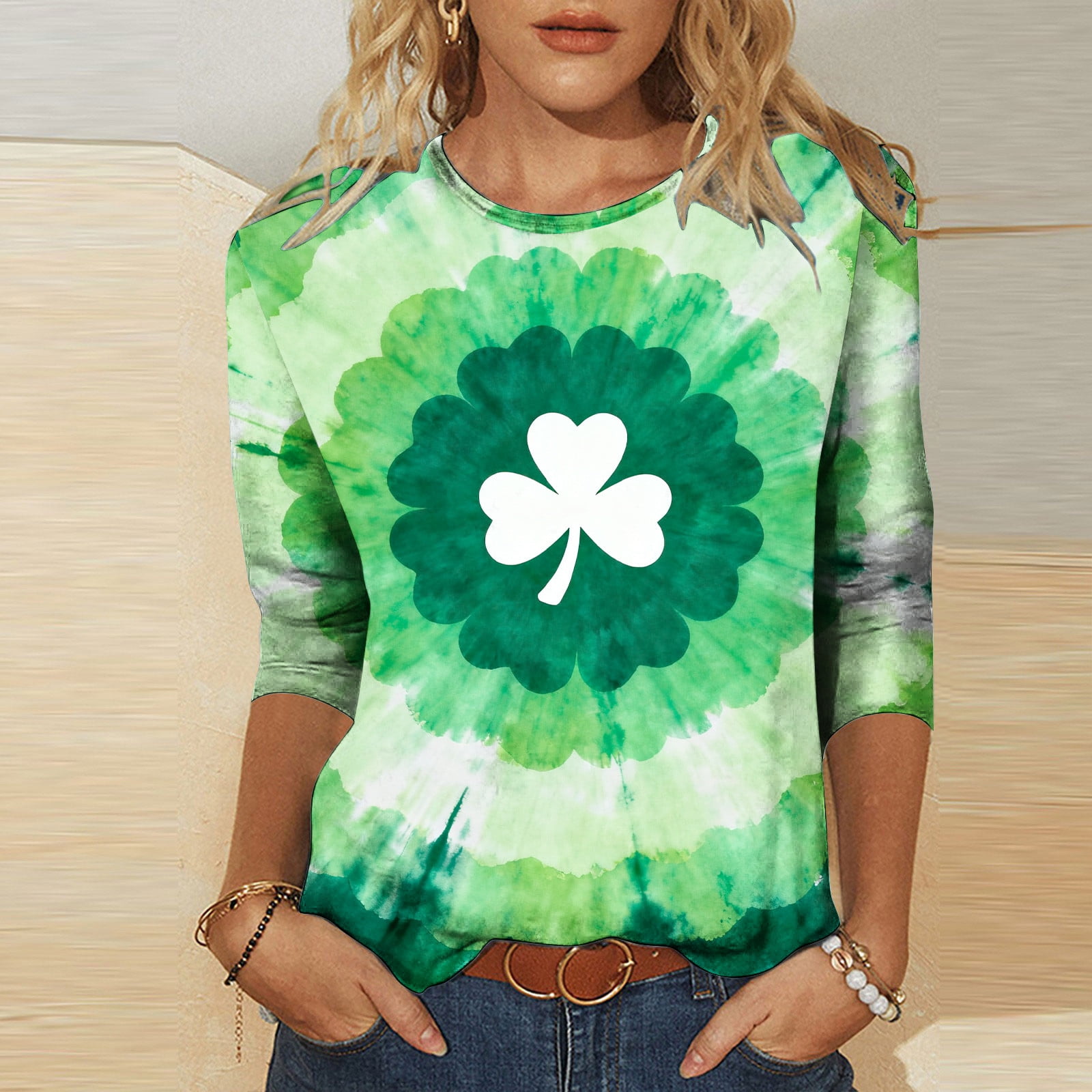 BLTIBY Womens 3/4 Sleeve T-Shirts St. Patrick's Day Round Neck Spring ...
