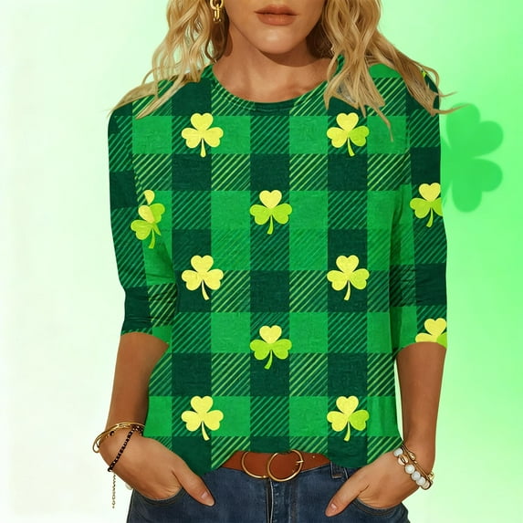 BLTIBY Womens 3/4 Sleeve T-Shirts St. Patrick's Day Round Neck Spring ...