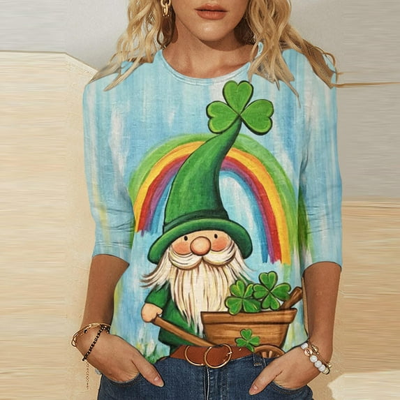 BLTIBY Womens 3/4 Sleeve T-Shirts St. Patrick's Day Round Neck Spring ...