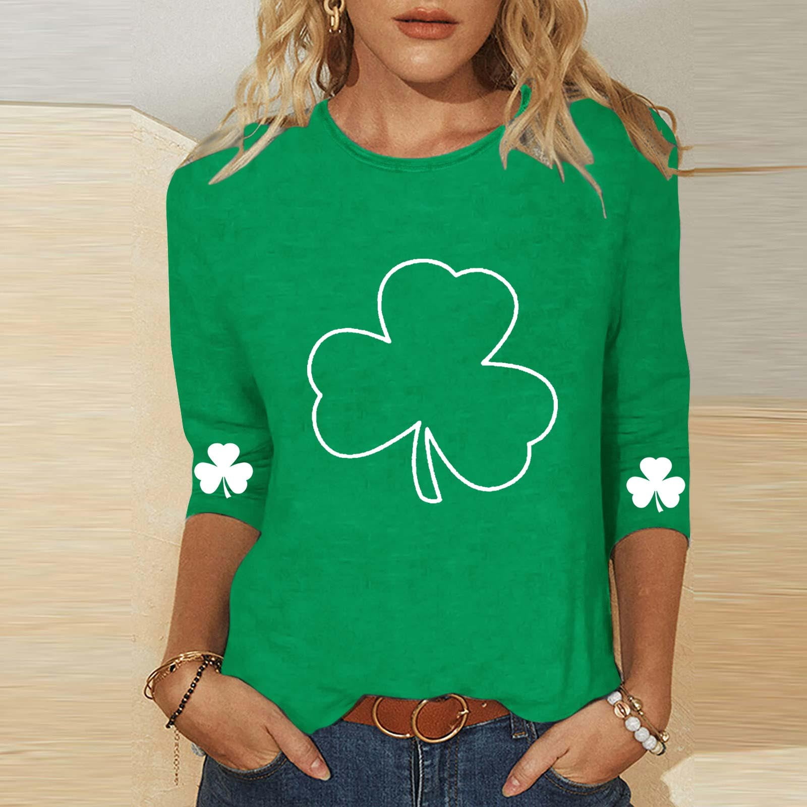 BLTIBY Womens 3/4 Sleeve T-Shirts St. Patrick's Day Round Neck Spring ...