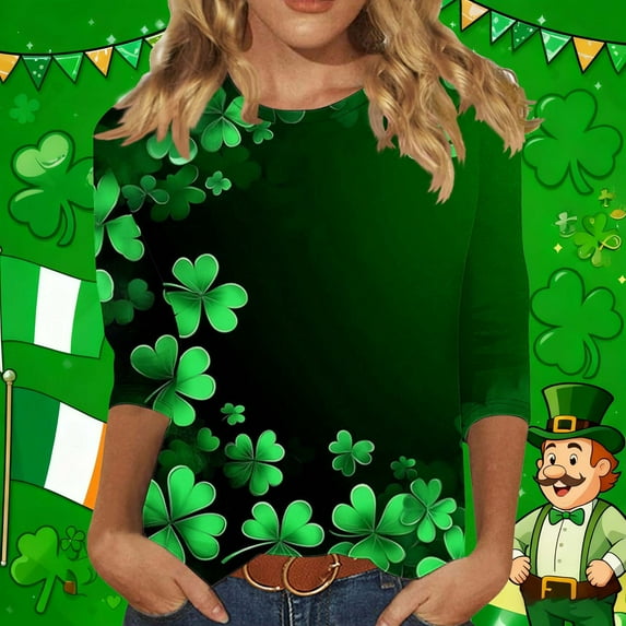 BLTIBY Womens 3/4 Sleeve T-Shirts St. Patrick's Day Round Neck Spring ...