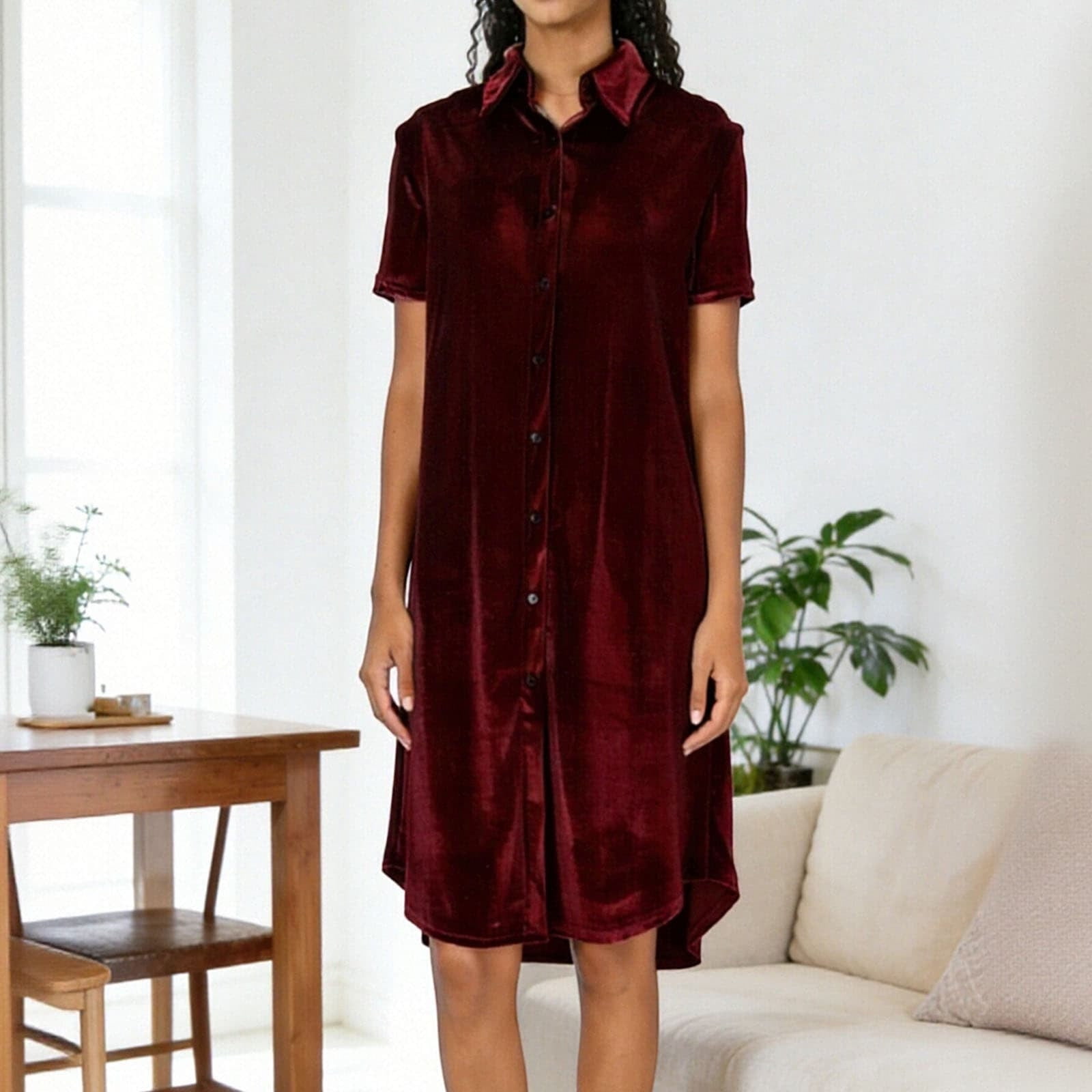 BLTIBY Womens Button Down Shirt Dresses Button Up Collared Neck Tunics ...