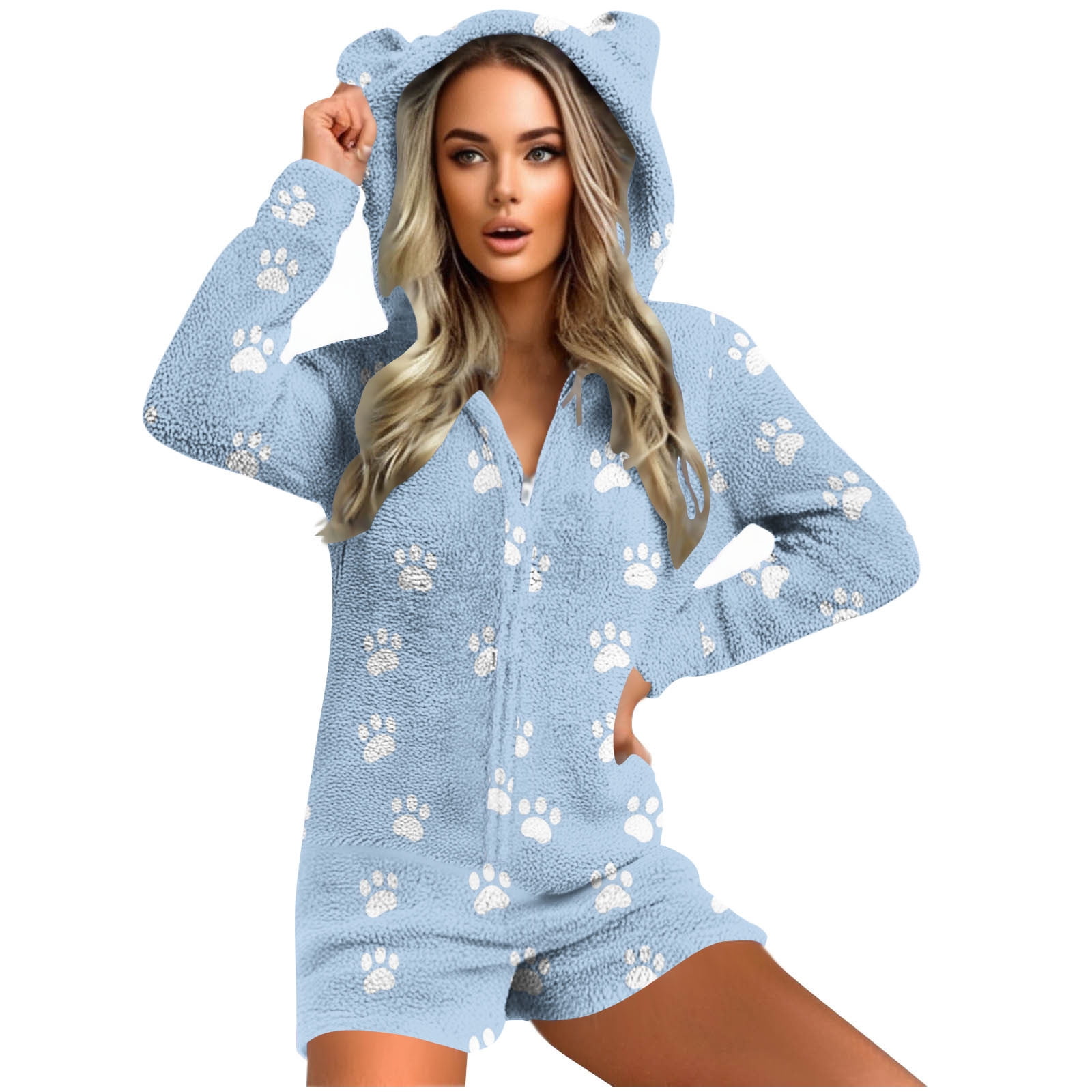 BLTIBY Womens Fleece Onesie Pajamas Short Warm Sherpa Printed Pj ...