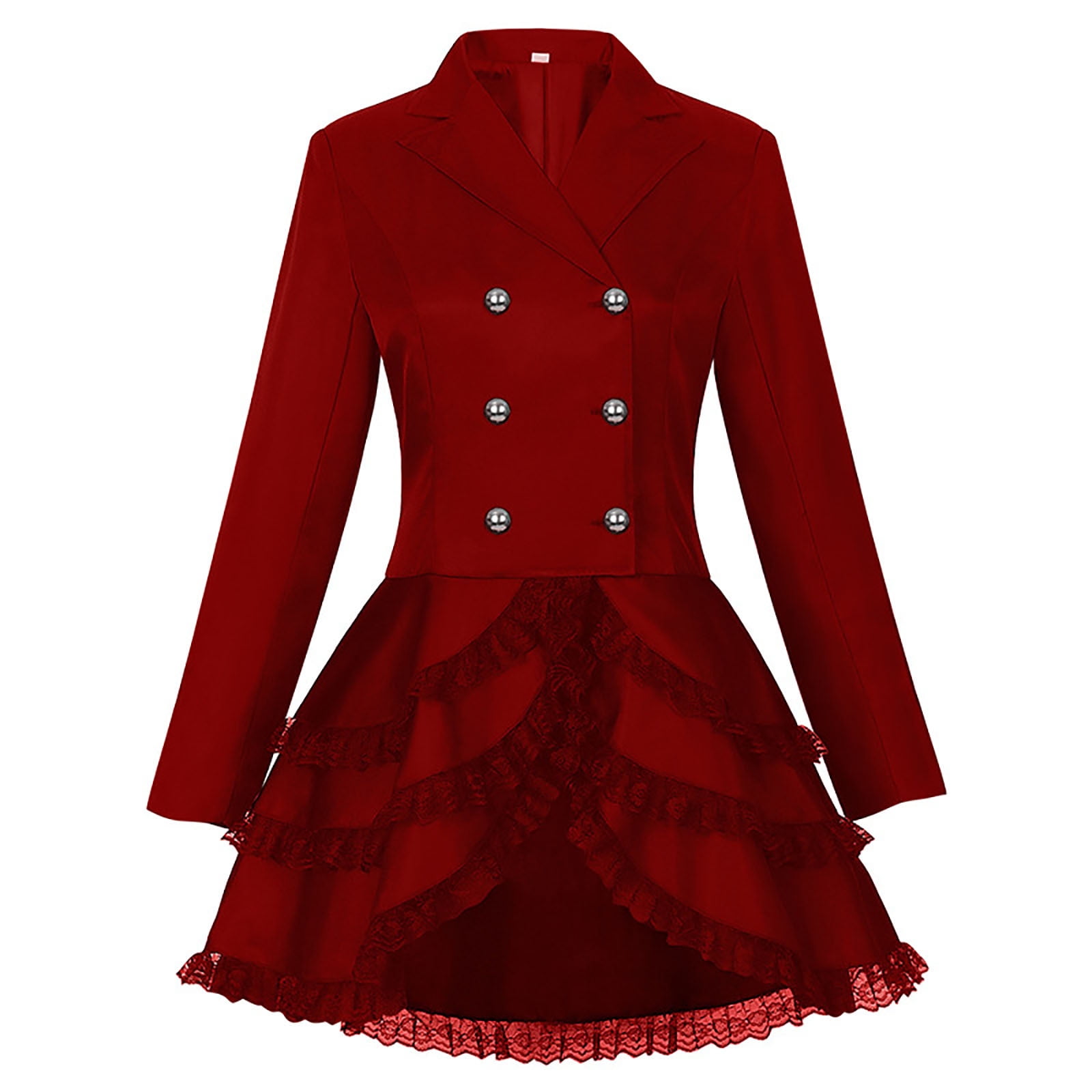 BLTIBY Womens Gothic Stage Dress Lapel Button Court Costum Elegant Lace ...