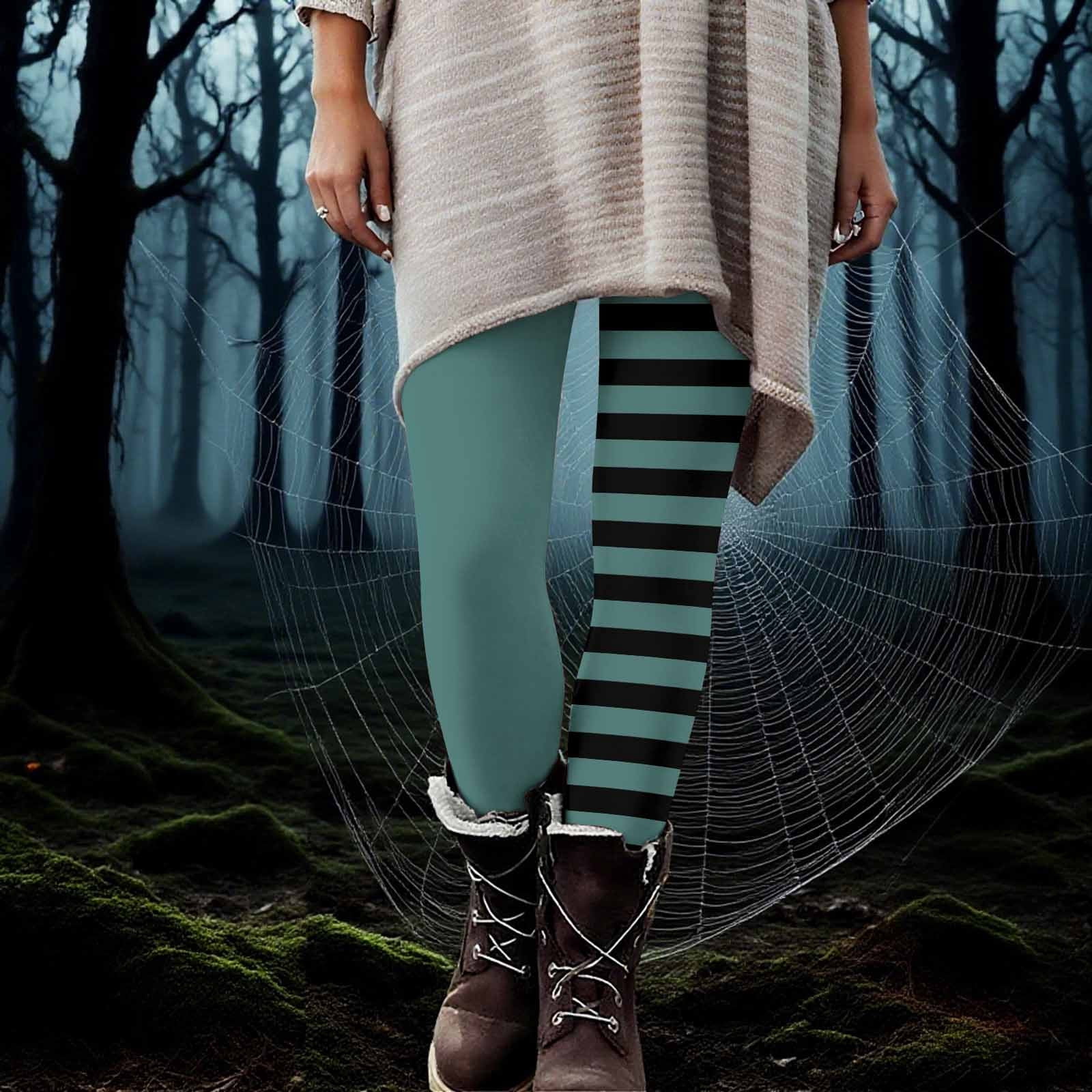BLTIBY Womens Halloween Legging High Waist Stretch Striped Printed ...