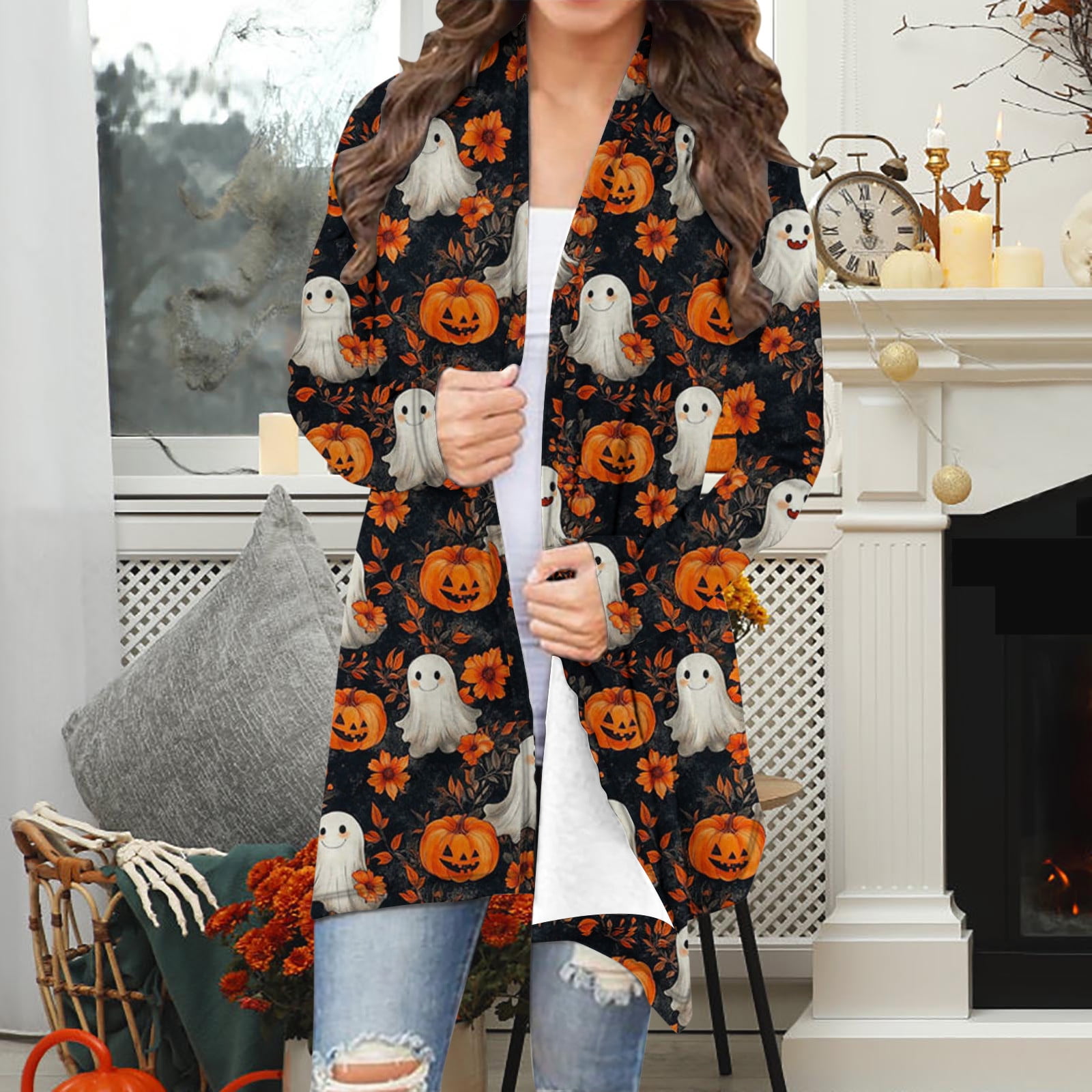 BLTIBY Womens Halloween Long Sleeve Cardigan Printed Fall Open Front ...