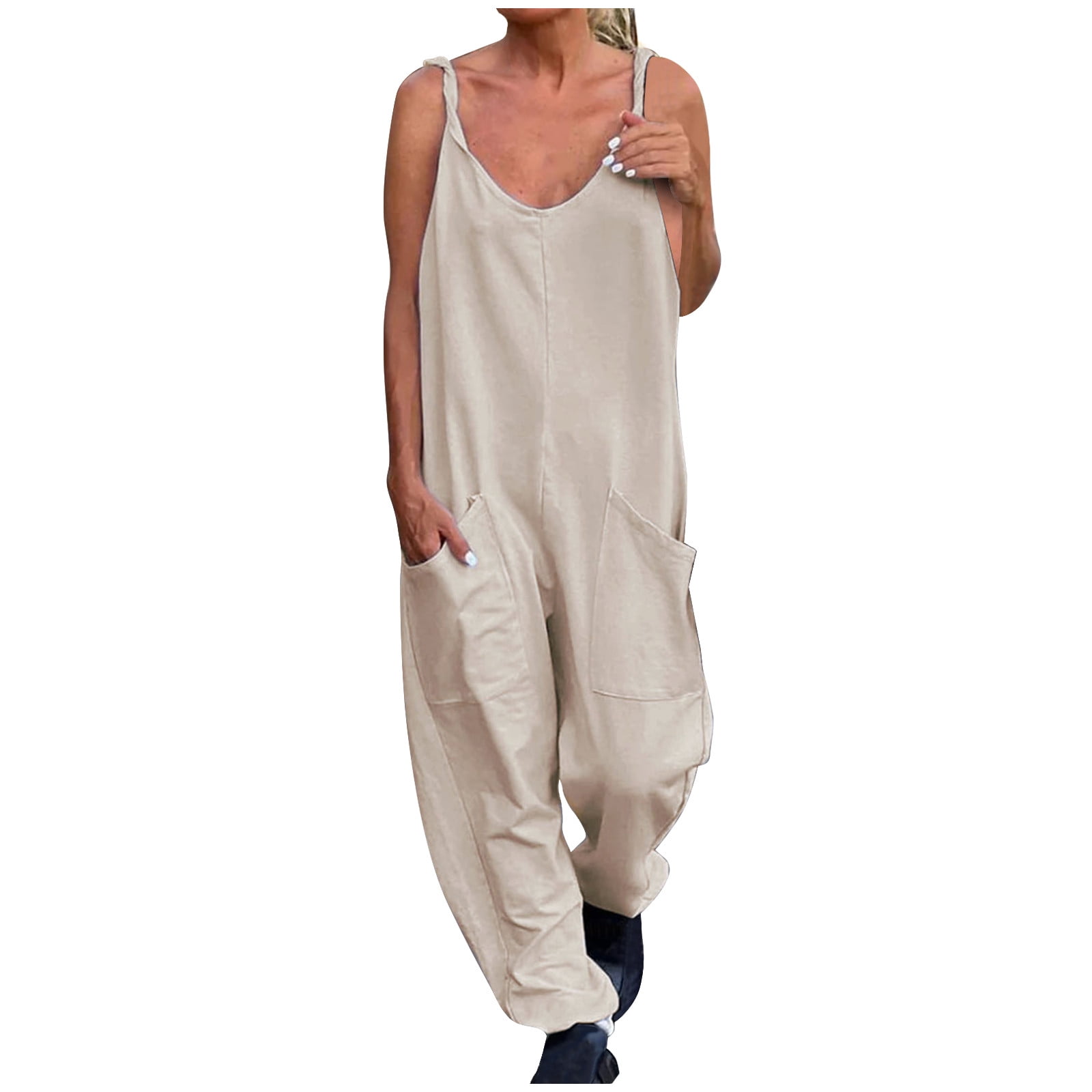 BLTIBY Womens Jumpsuits Casual Solid Colour Summer Ladies Loose ...