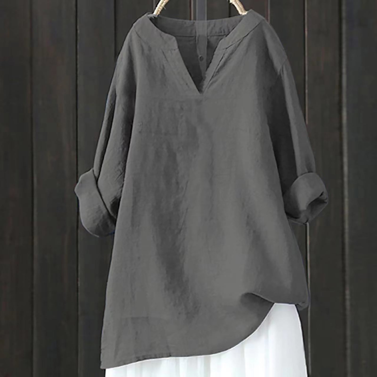 BLTIBY Womens Long Sleeve Shirts Spring Fall Solid Color V Neck Loose ...