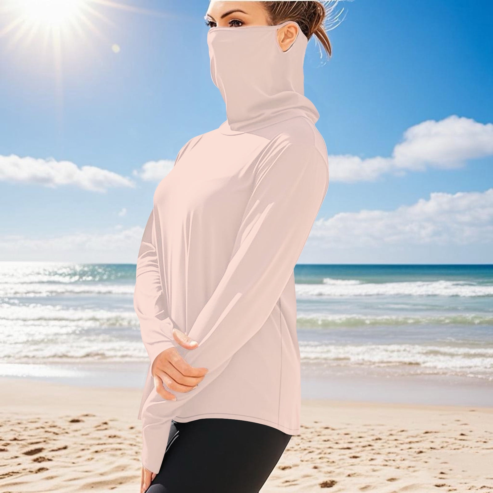 BLTIBY Womens Mens UPF50+ Long Sleeve Shirts UV Protection Solid Color Lightweight Ice Silk ...