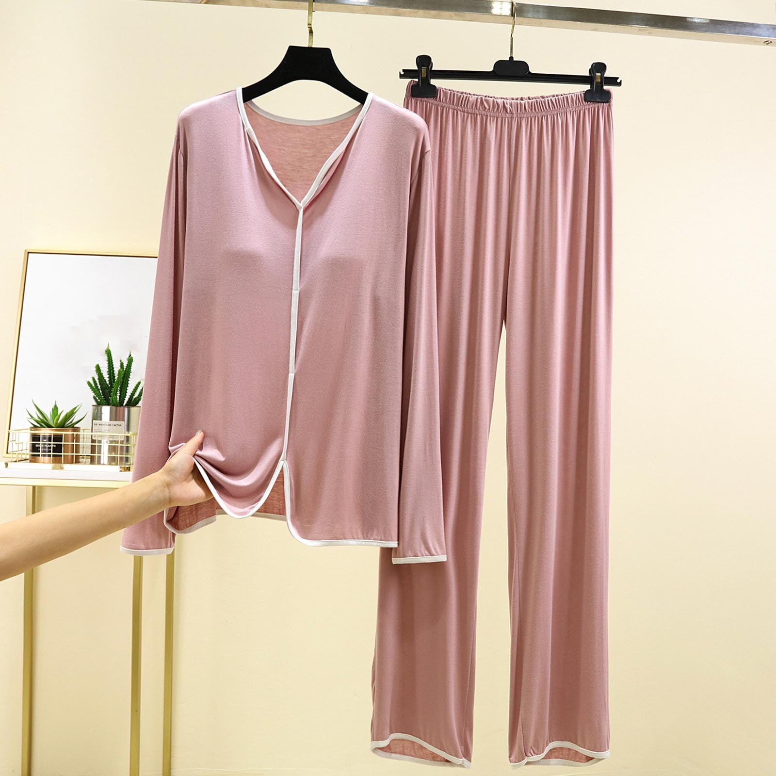 BLTIBY Womens Pajamas Sets 2 Piece Lounge Set with Breast Pad Long ...
