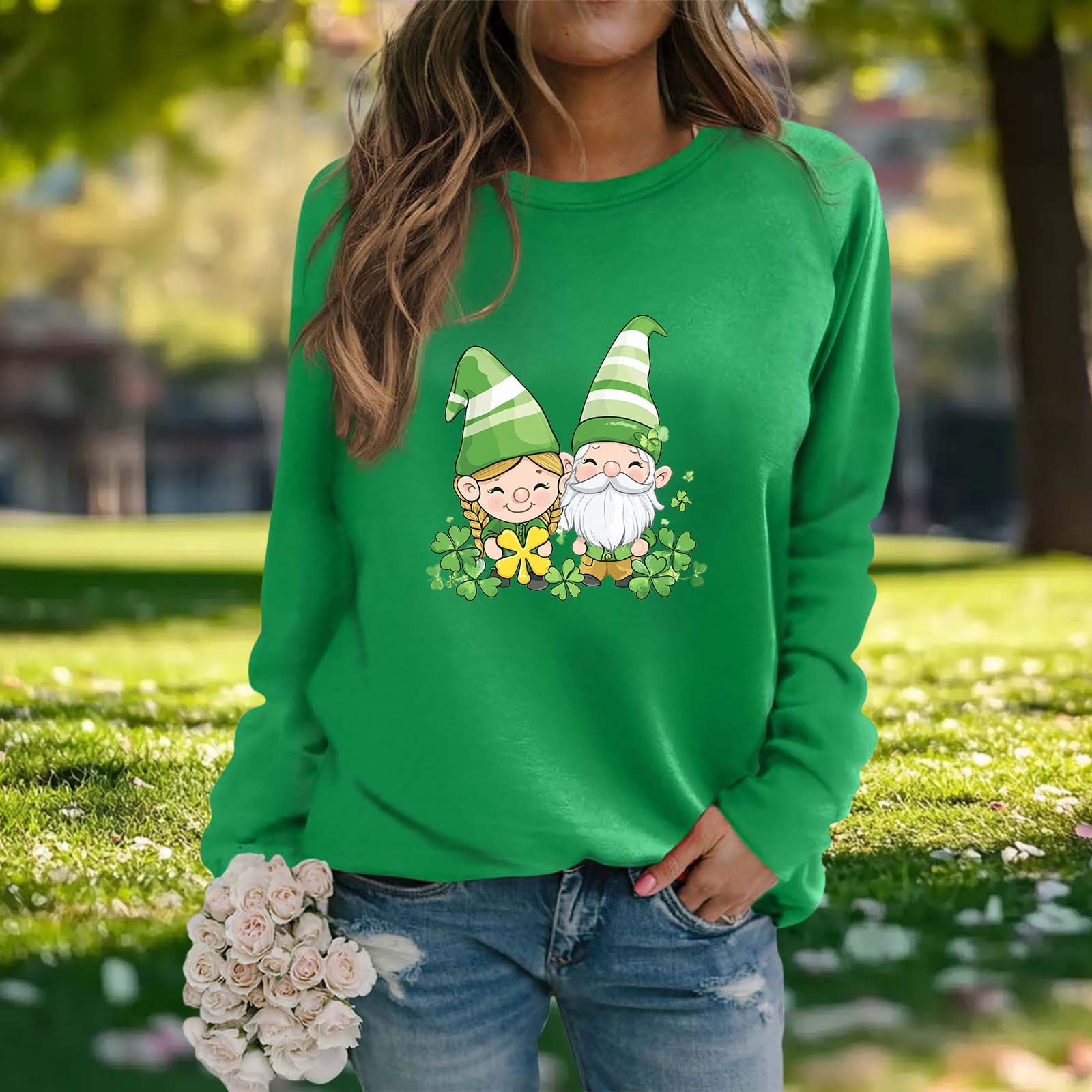 BLTIBY Womens St. Patrick's Day Sweatshirts Shamrock Clover Printed ...
