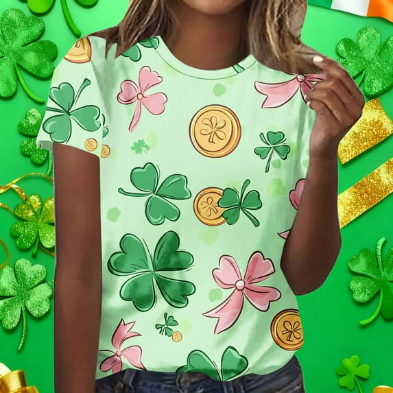 BLTIBY Womens St Patrick's Day T-Shirt Short Sleeve Crewneck Irish ...