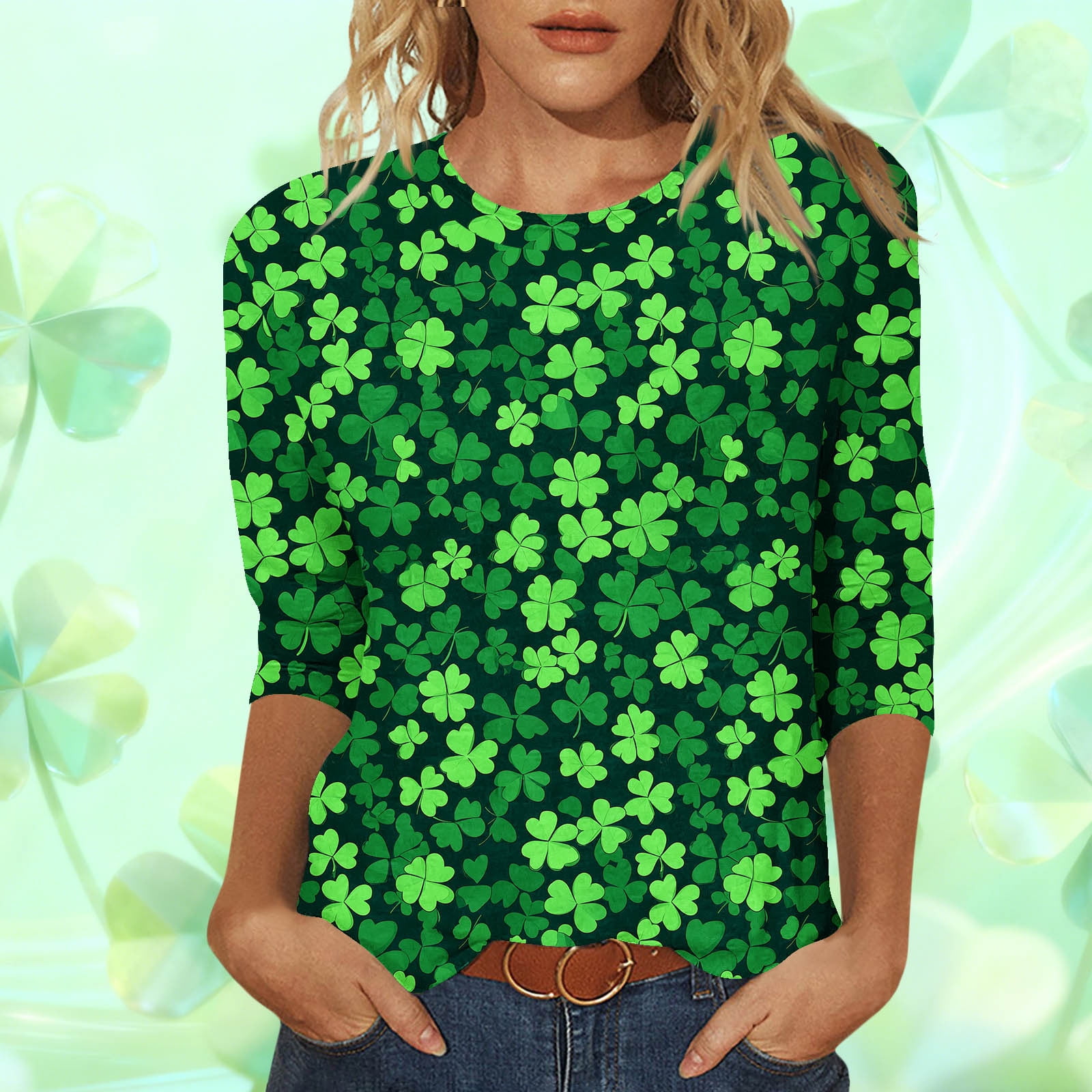 BLTIBY Womens St. Patrick's Day T-Shirts 3/4 Sleeve Round Neck Spring ...