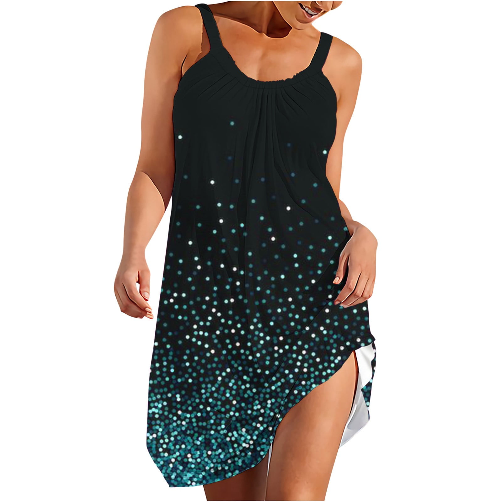 BLTIBY Womens Summer Mini Dresses Casual Crewneck Flowy Tank Sundress ...