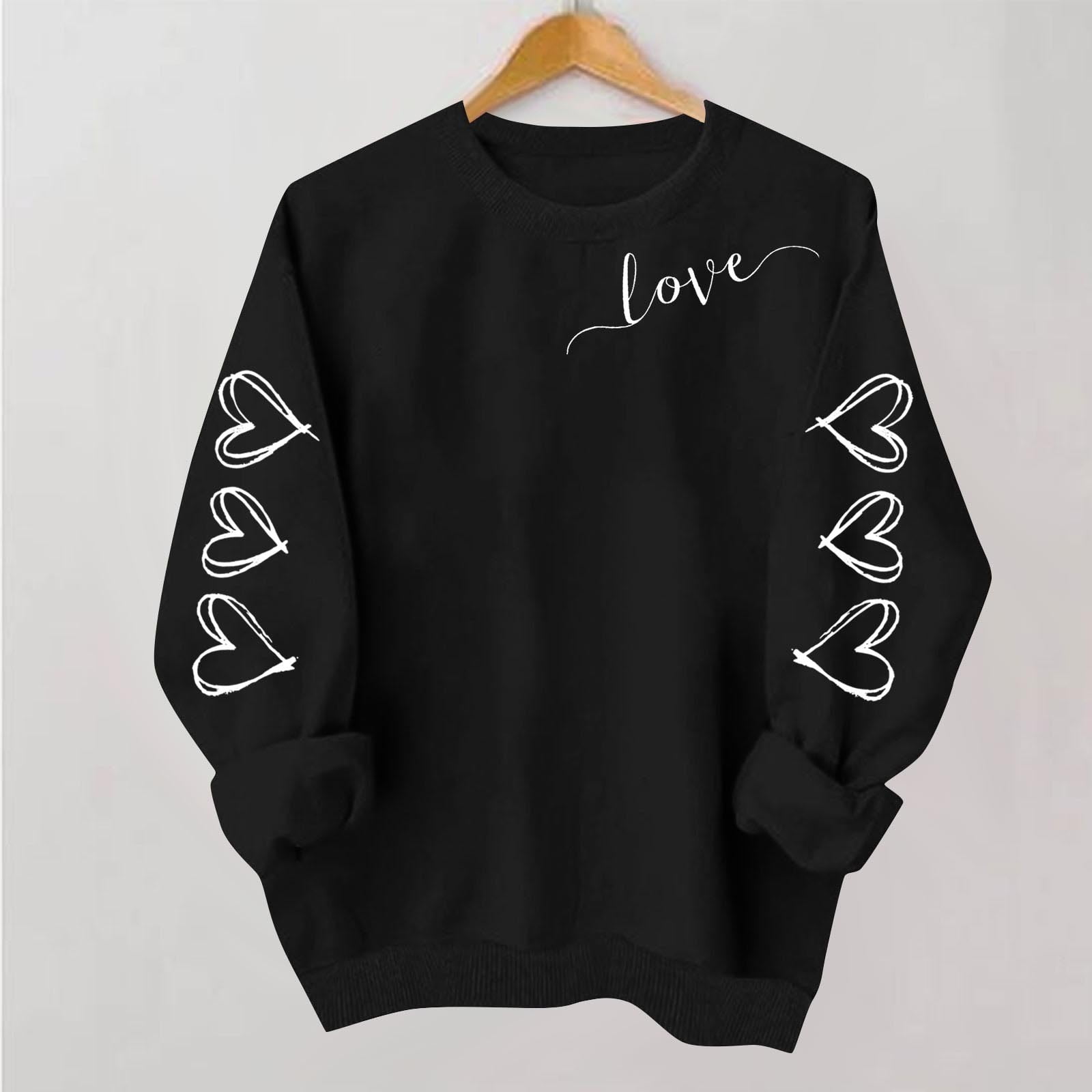 BLTIBY Womens Valentine Sweatshirts Love Heart Printed Pullover Tops ...