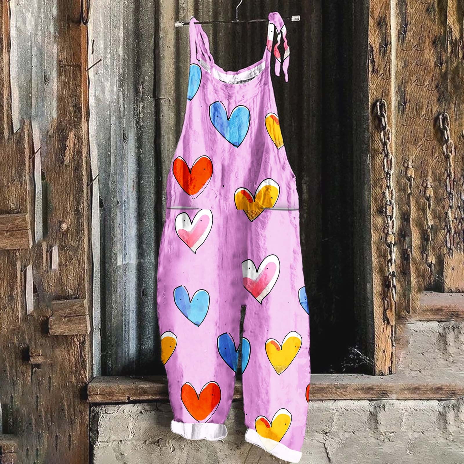 BLTIBY Womens Valentine's Day Jumpsuits Heart Love Printed Adjustable ...