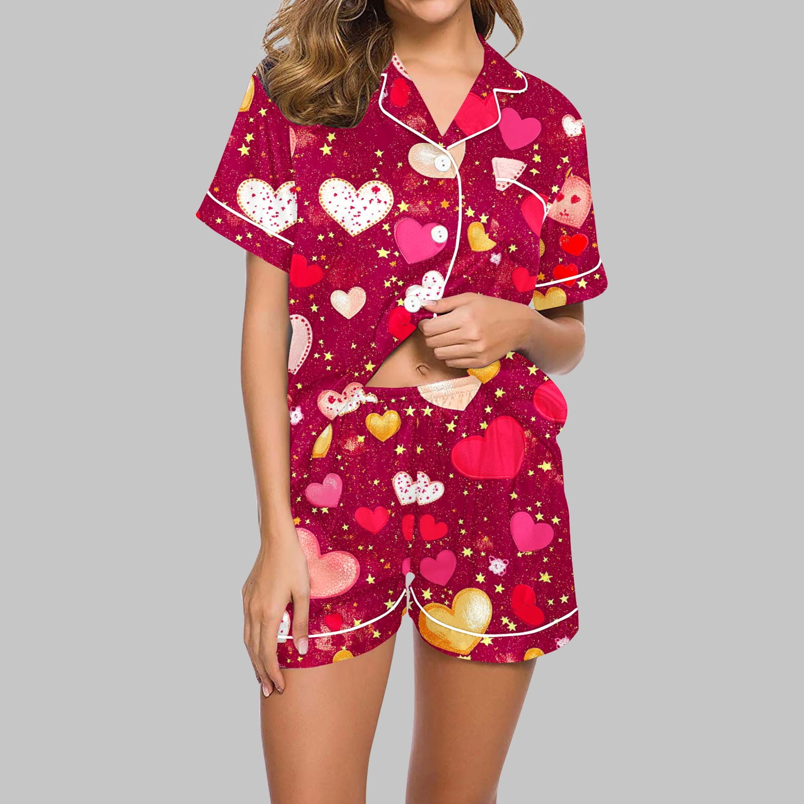 BLTIBY Womens Valentine's Day Pajama Sets Heart Printed Lounge Set ...