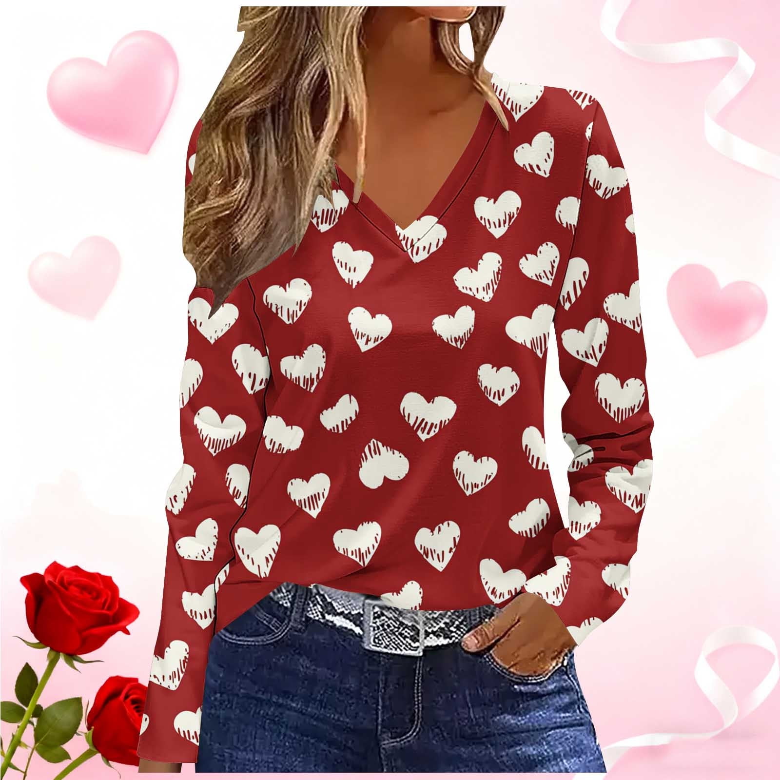 BLTIBY Womens Valentine's Day Sweatshirts Printed Pullover Long Sleeve ...
