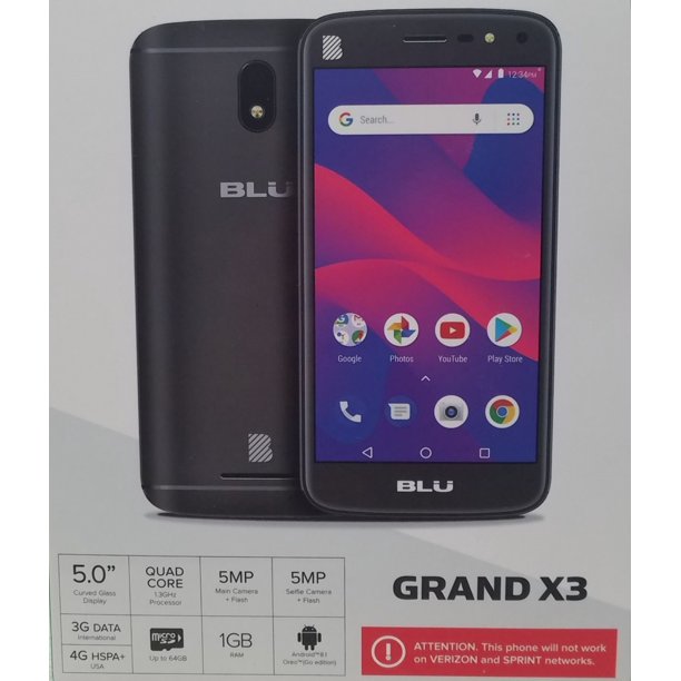 BLU Grand X3 Smartphone, Black - Walmart Business Supplies