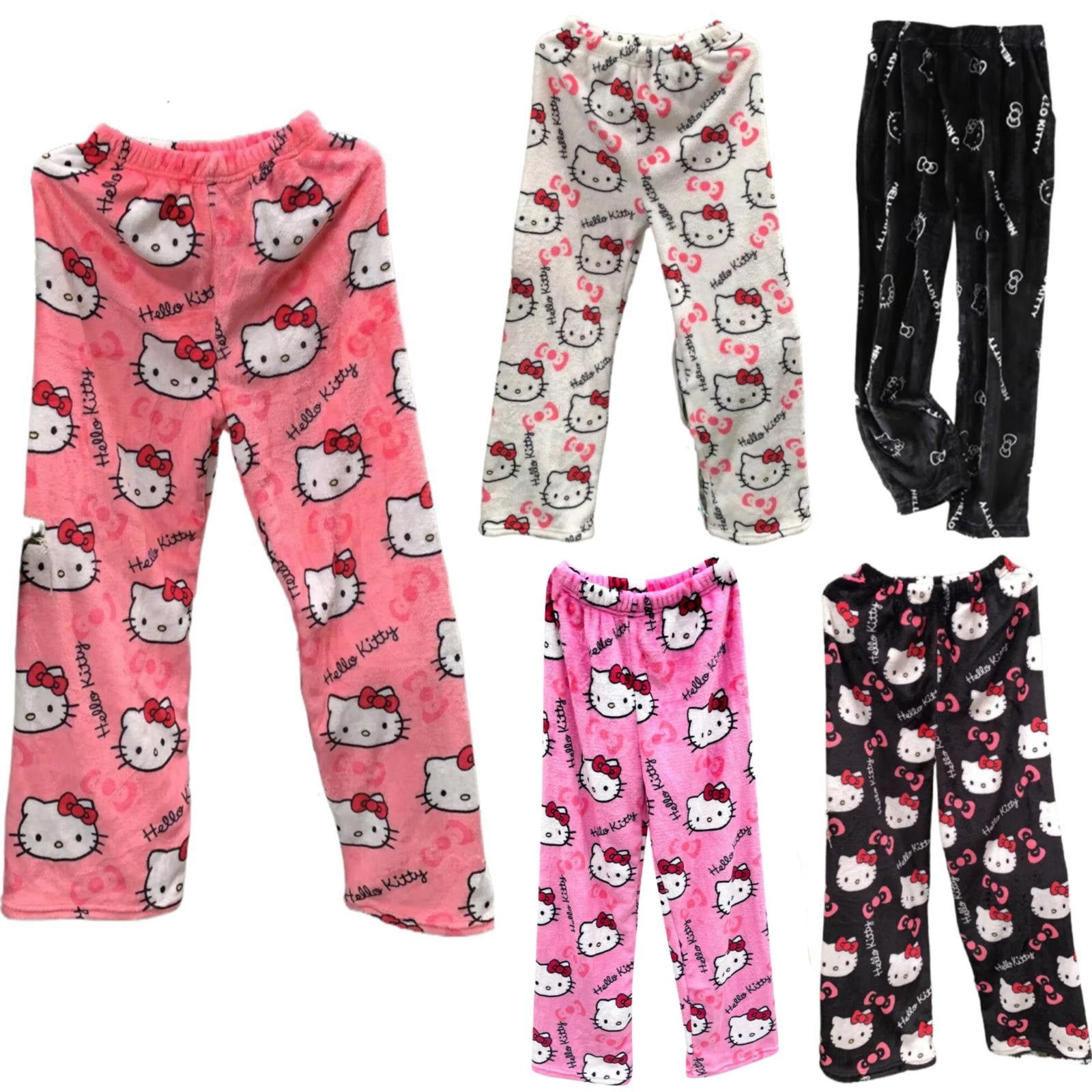 BLUBUKLKUN Hello Kitty Pajama Pants Flannel Pajamas Women Fashion Cute ...