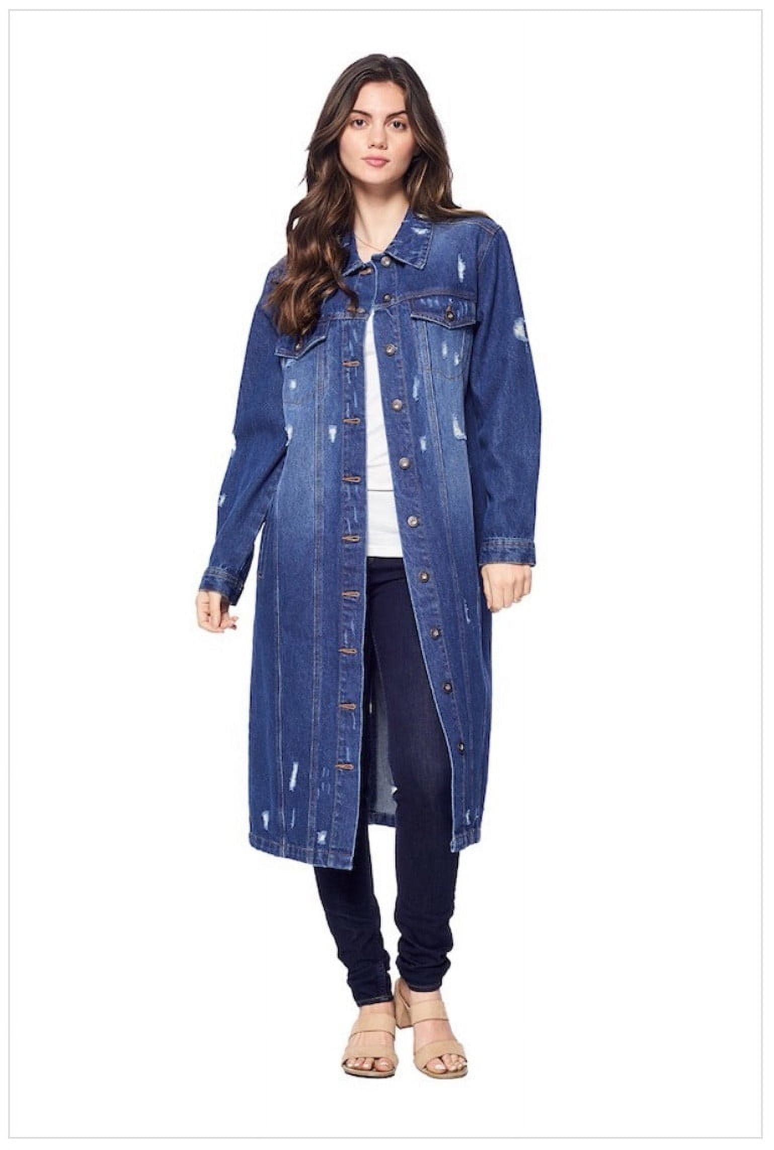 BLUE AGE Long Denim Distressed Jacket with Pockets - Walmart.com