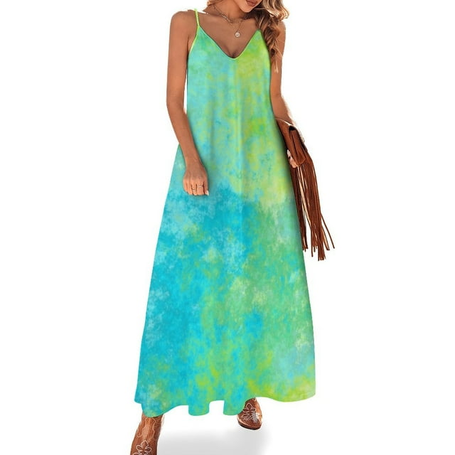 BLUE AND GREEN ABSTRACT 4 Sleeveless Dress Beachwear summer dresses women 2024 - Walmart.com