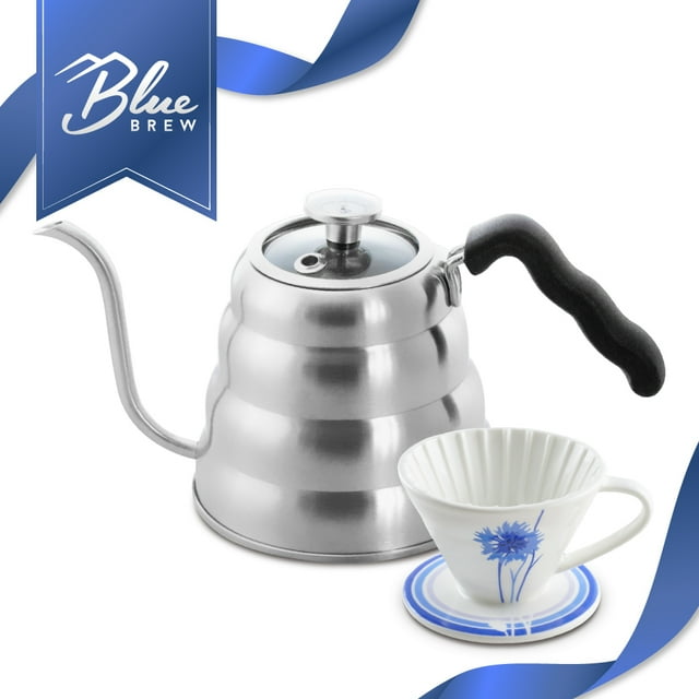 BLUE BREW (1-4 Cups) Pour Over Coffee Kettle, Teapot, 40 fl oz (1.2 ...