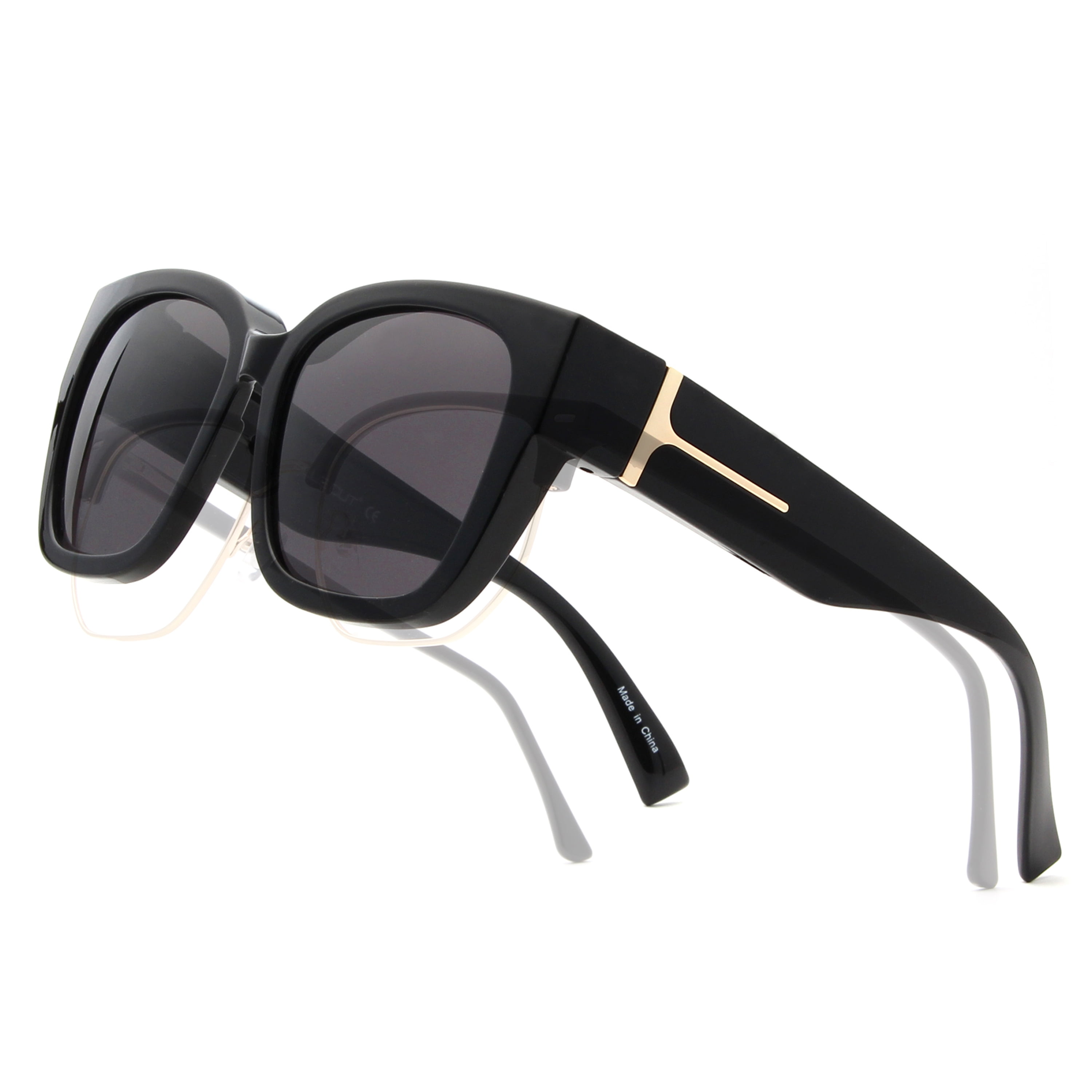 BLUE CUT Polarized Fit Over Sunglasses, UV Protection, Black, Women ...