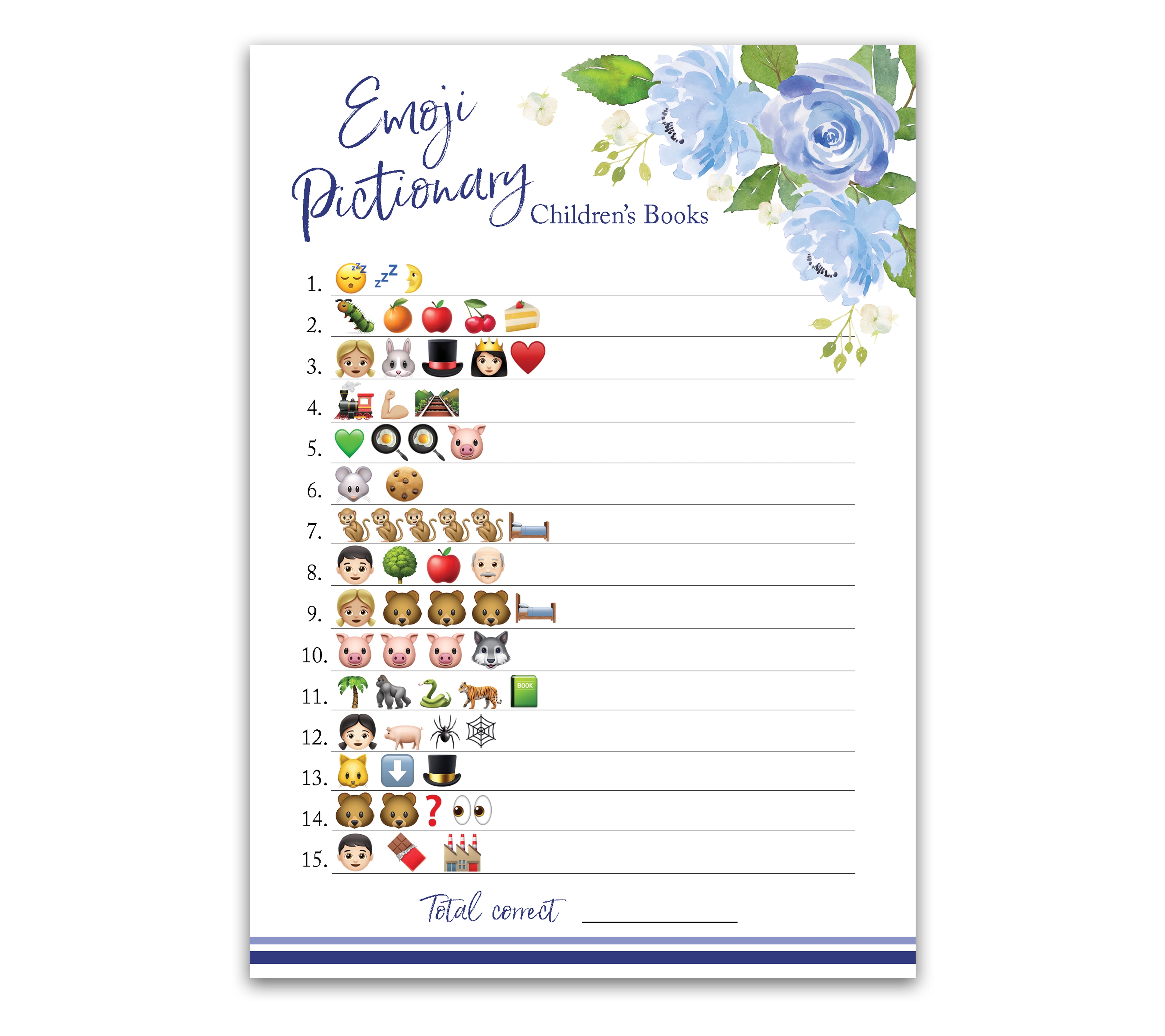 BLUE Emoticon Baby Shower Games — Pack of 25 — Pictionary Children's ...