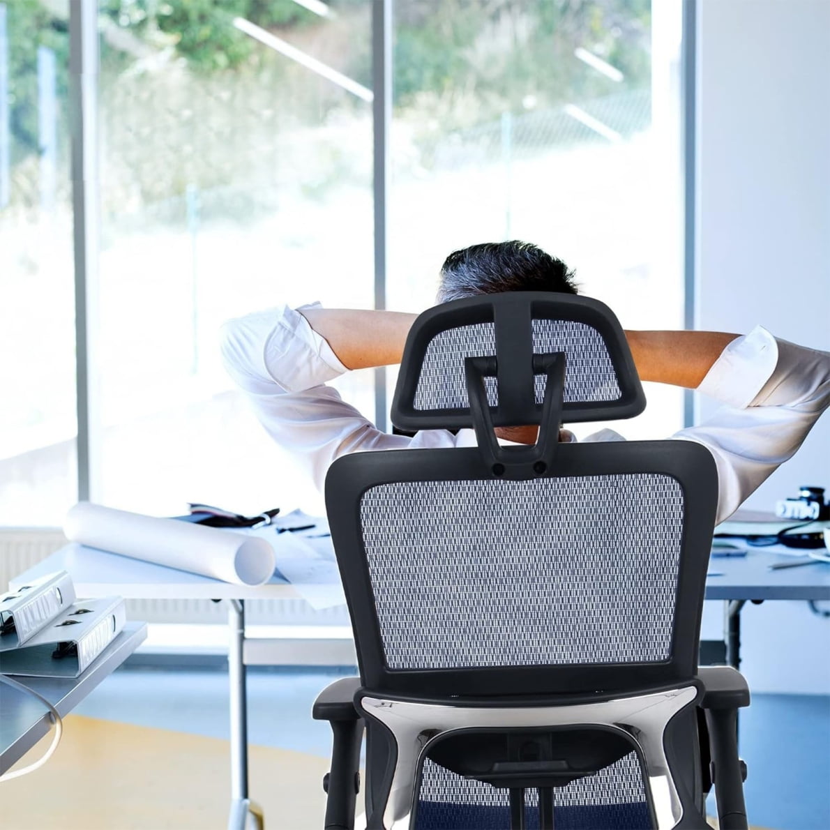 BLUE Ergonomic Mesh Office Chair with High Back, Adjustable Headrest ...