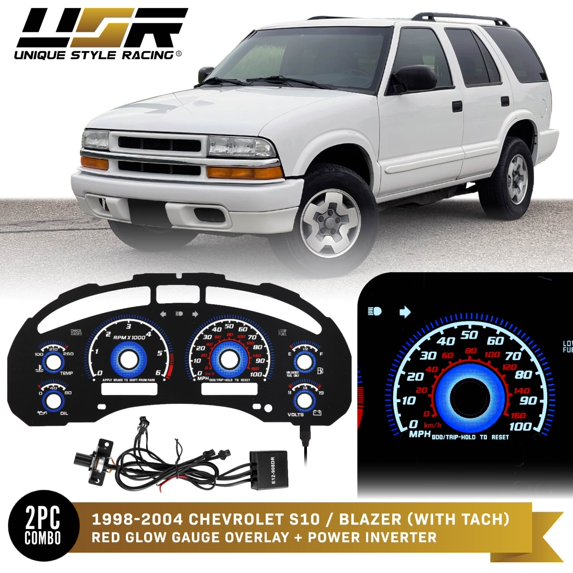 BLUE Glow Gauge Black Overlay For 98-04 Chevy S10/Blazer TACH ...
