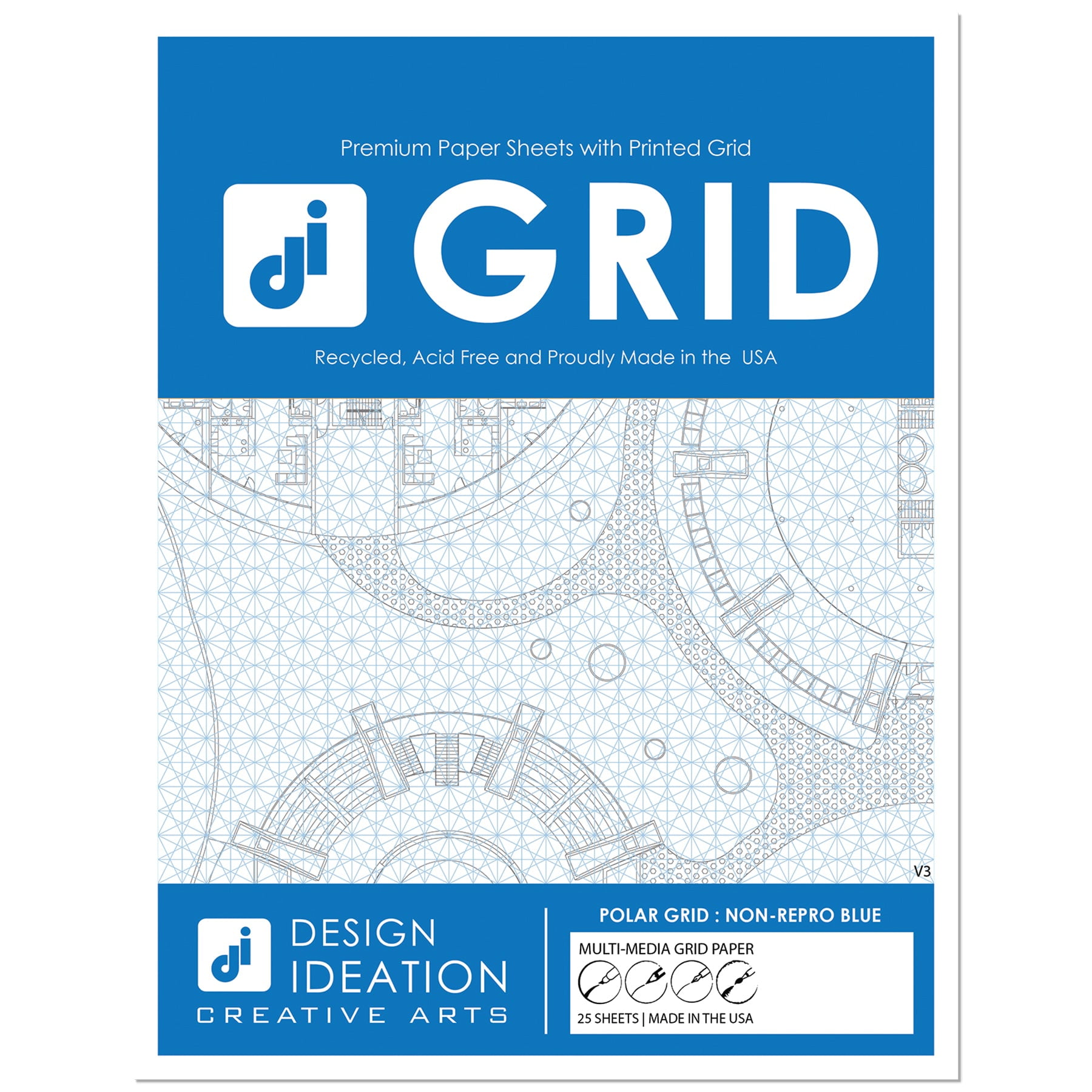 BLUE Grid Paper : Multi-media grid paper. (8.5" x 11") 25 Sheet Pack ...