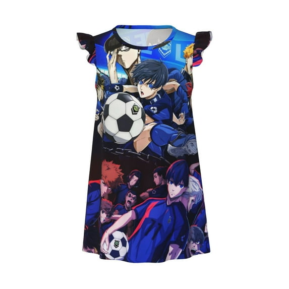 BLUE LOC-,K Nightgown Short Flutter Sleeve Pajamas Cartoon Nightdress ...