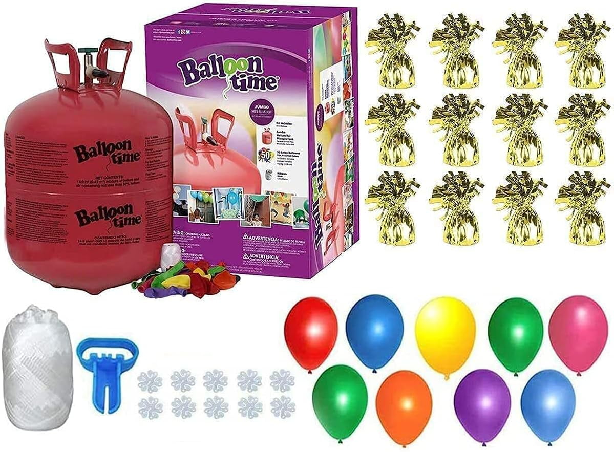 Blue Ribbon Helium Tank with 50 Balloons, Ribbon, 12 Gold Weights ...