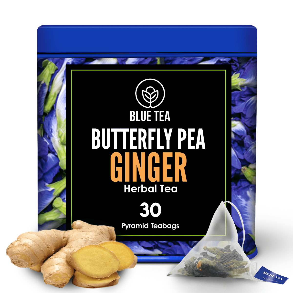 BLUE TEA - Butterfly Pea Flower Ginger herbal Tea - 30 Tea Bags ...