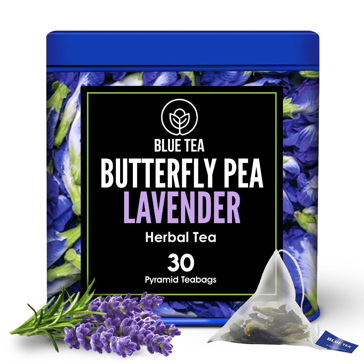BLUE TEA Butterfly Pea Lavender Tea, 30 Bags, Caffeine Free, Calming ...